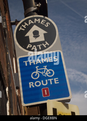 Thames Path National Route sign and map showing route along the river ...