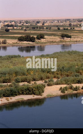 The Euphrates river seen from the ruins of Mari in Abu Kemal, Syria ...