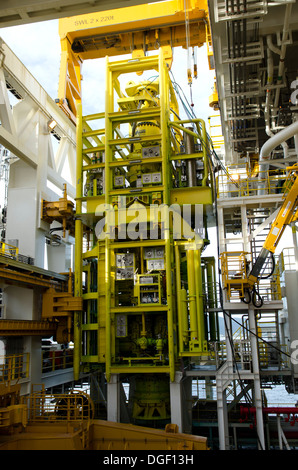 BOP blow out preventer inside ultra deep waters drilling ship Ocean Rig ...