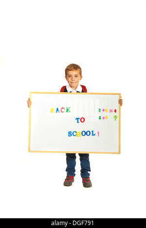 Boy holding a banner Stock Photo - Alamy