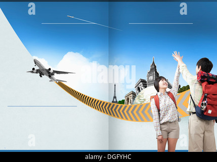 travel booklet template featuring a hand drawing on a map Stock Photo ...