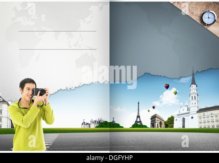 travel booklet template featuring tourist attractions Stock Photo - Alamy