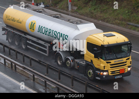 Morrisons petrol tanker, lorry, truck in heavy rain on A19 dual ...