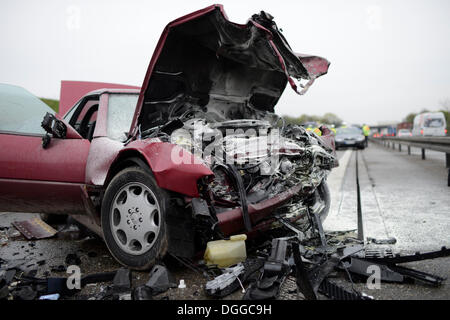 Fatal traffic accident on Autobahn, firefighters covering dead person ...