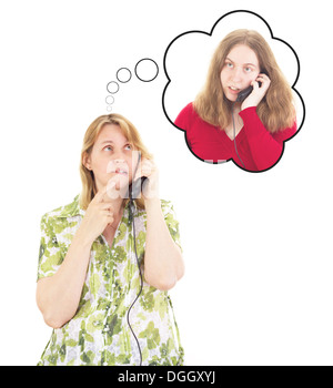 Worried Mother with Phone Stock Photo - Alamy