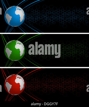 Set of tech banners with globe Stock Photo - Alamy