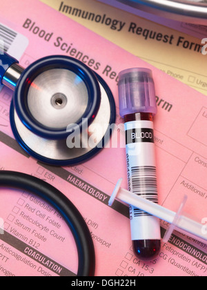 Haematology - Blood test with haematology request forms in clinic Stock ...