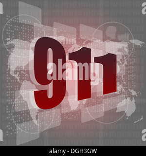 911 words on digital touch screen interface Stock Photo - Alamy