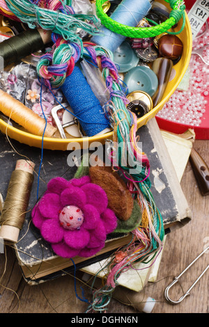 handmade and instruments of repairman clothing and thread Stock Photo ...