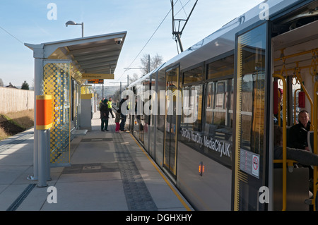 Metrolink tram near the Newbold stop, on the Oldham-Rochdale line ...