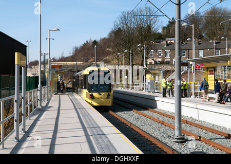 Metrolink tram at the Newhey stop, on the Oldham-Rochdale line, Newhey ...