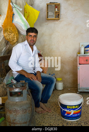 Man in front of a Yezidi temple near Duhok, Northern Iraq, Kurdistan ...