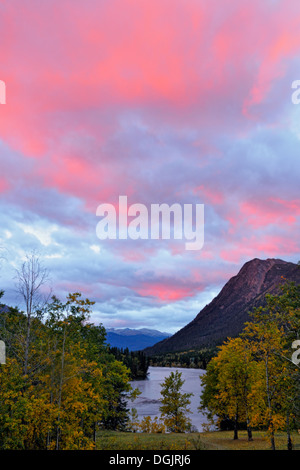 Dawn skies over the Chilko River, Chilcotin Wilderness, British ...