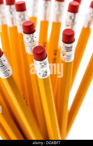 Classic yellow pencils with red eraser on a white background Stock ...