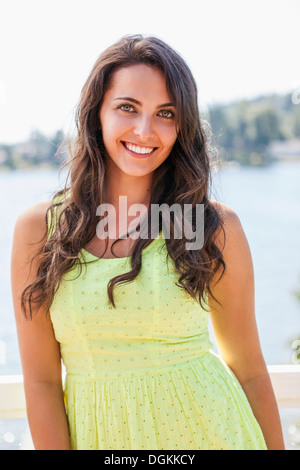 USA, Washington, Bellingham, Portrait of young beautiful women smiling ...