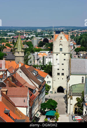 View of Ravensburg city from above top view with Mehlsack Turm tower ...
