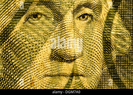 Security features of banknotes, U.S. dollar, one dollar bill, lettering ...