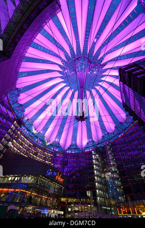 Courtyard and roof of the Sony Center at night, Mitte, Berlin, Berlin ...