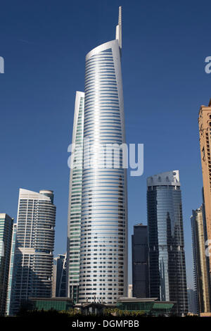 Daytime skyline view of Almas Tower and modern high-rise office and ...