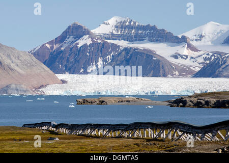 Old water pipeline, on stilts above ground because of the permafrost ...