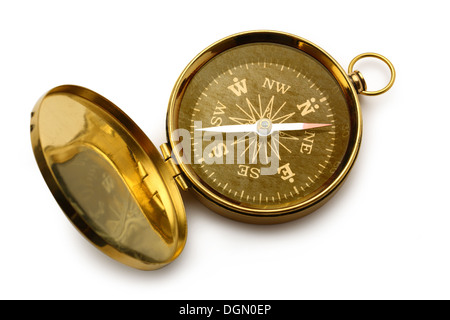 Golden compass on white background concept - direction, top view Stock ...