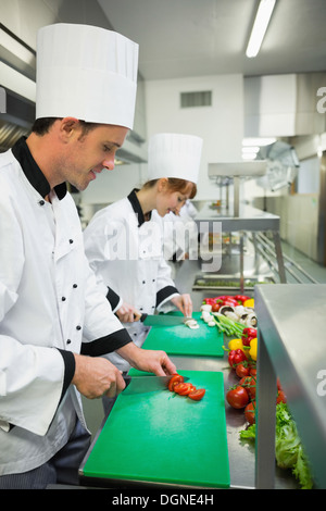 Team of chefs chopping vegetables Stock Photo - Alamy