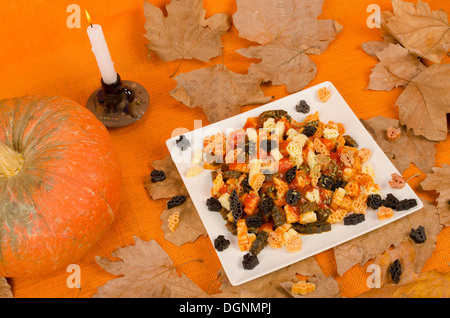 Plate of Halloween pasta with spooky shapes, a seasonal kid meal Stock ...