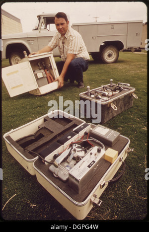 Air quality monitoring equipment is seen at Lario Park, used ...