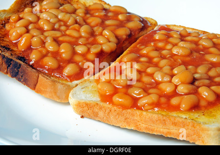 Freshly cooked baked beans on toast served on wholemeal bread as seen ...