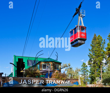 Red Gondola on the Jasper tramway rising up Whistler mountain Jasper ...