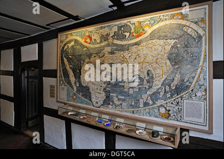 World map of 1527, with various minerals for the manufacture of paints ...
