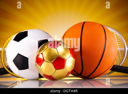 Four Sports, a lot of balls and stuff Stock Photo - Alamy