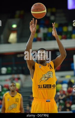 London, England. Lions Lions Matthew Bryan-Amaning [21] slam dunks ...