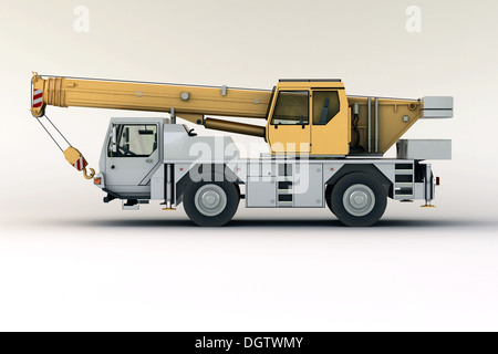 Mobile crane is loading cargo. View on construction site with machinery ...