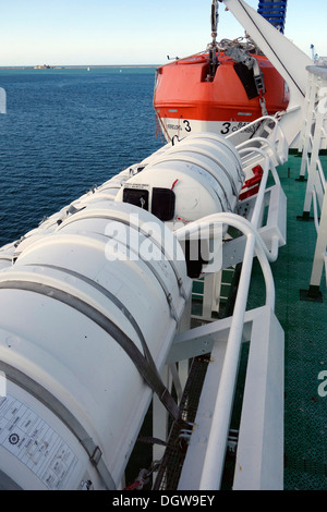Detail of liferaft and lifeboat mechanism MV Barfleur Stock Photo - Alamy