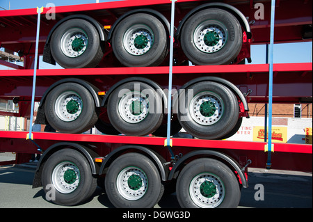 3 Three HGV Flat Back Trailers Articulated New Stock Photo - Alamy