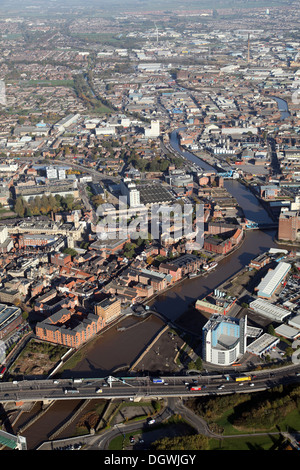 aerial view of Myton Swing Bridge over the River Hull and the A63 ...