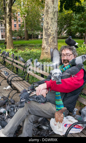 The "Bird Man" of Washington Square Park with the flocks of pigeons ...