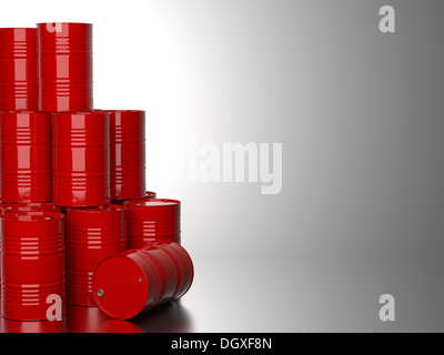 Red oil barrels. Oil and gas industry, storage, manufacturing. Chemical ...
