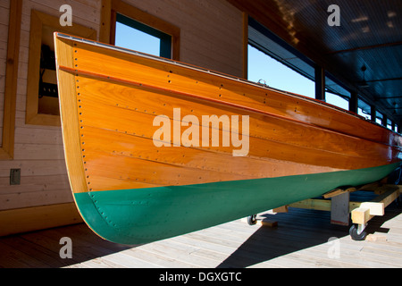 New York, Clayton. Antique Boat Museum. Southerland Boat and Coach vintage wooden canoe Stock ...