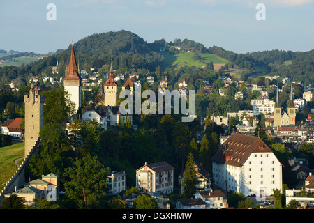 Musegg wall with the Musegg towers, Nine Towers with Maennliturm ...