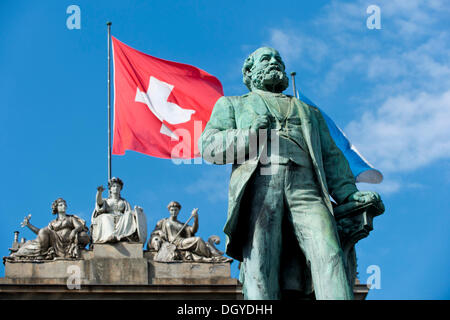 Statue of Swiss railway pioneer and politician Alfred Escher outside ...