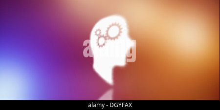 Graphic of a man in profile with a cogs in his head Stock Photo - Alamy