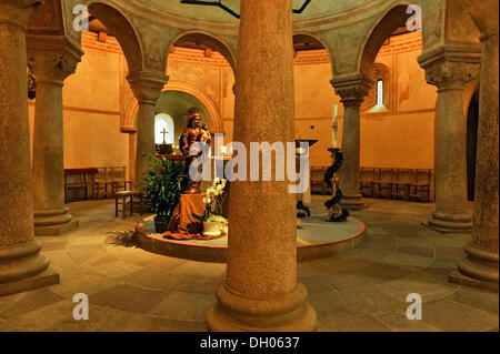 Rotunda with medieval columns around the altar, interior of St. Michael ...