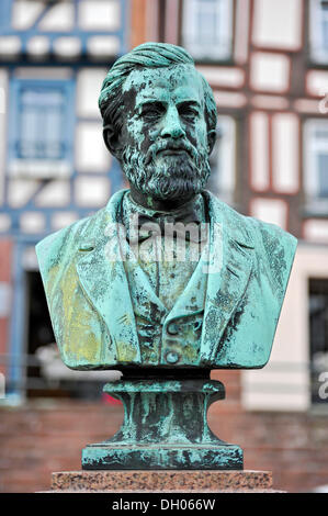 Bronze bust, monument to Johann Philipp Reis, inventor of the telephone ...