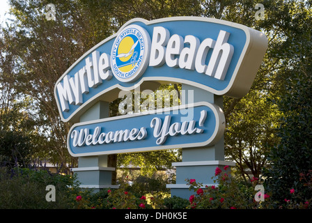 Welcome to North Myrtle Beach Sign SC USA Stock Photo - Alamy