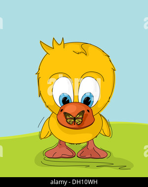 Cartoon drawing of a little cute duck with butterfly Stock Photo - Alamy