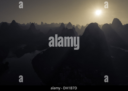 Karst peaks in Xingping Town and the Li River known as Lijiang River ...