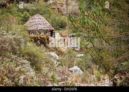 A traditional stone hut at Cojup in the Peruvian Andes, South America ...