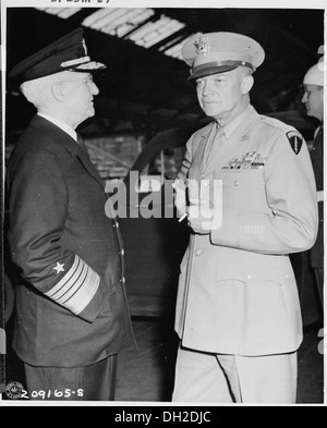 Admiral Harold Stark and General Dwight D. Eisenhower wait for ...